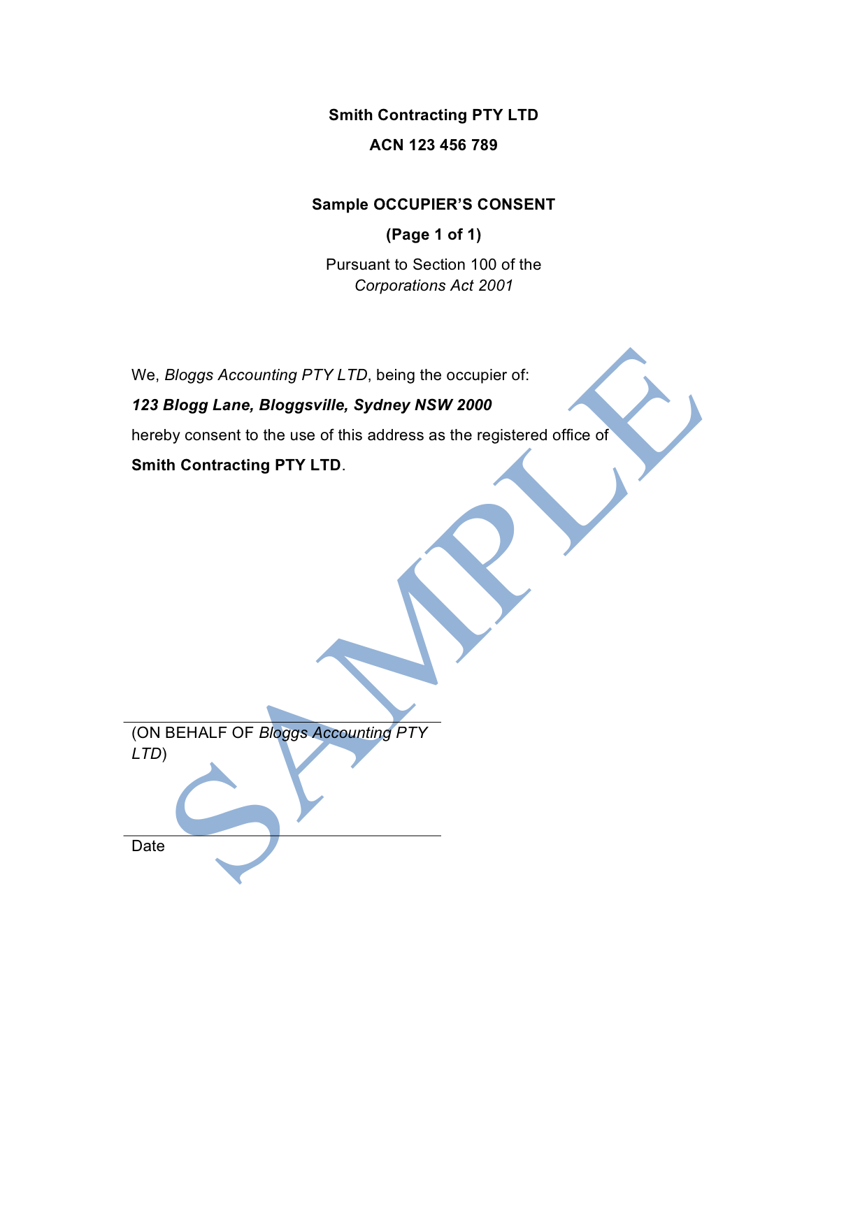 Occupier's Consent - Free Template | Sample - Lawpath