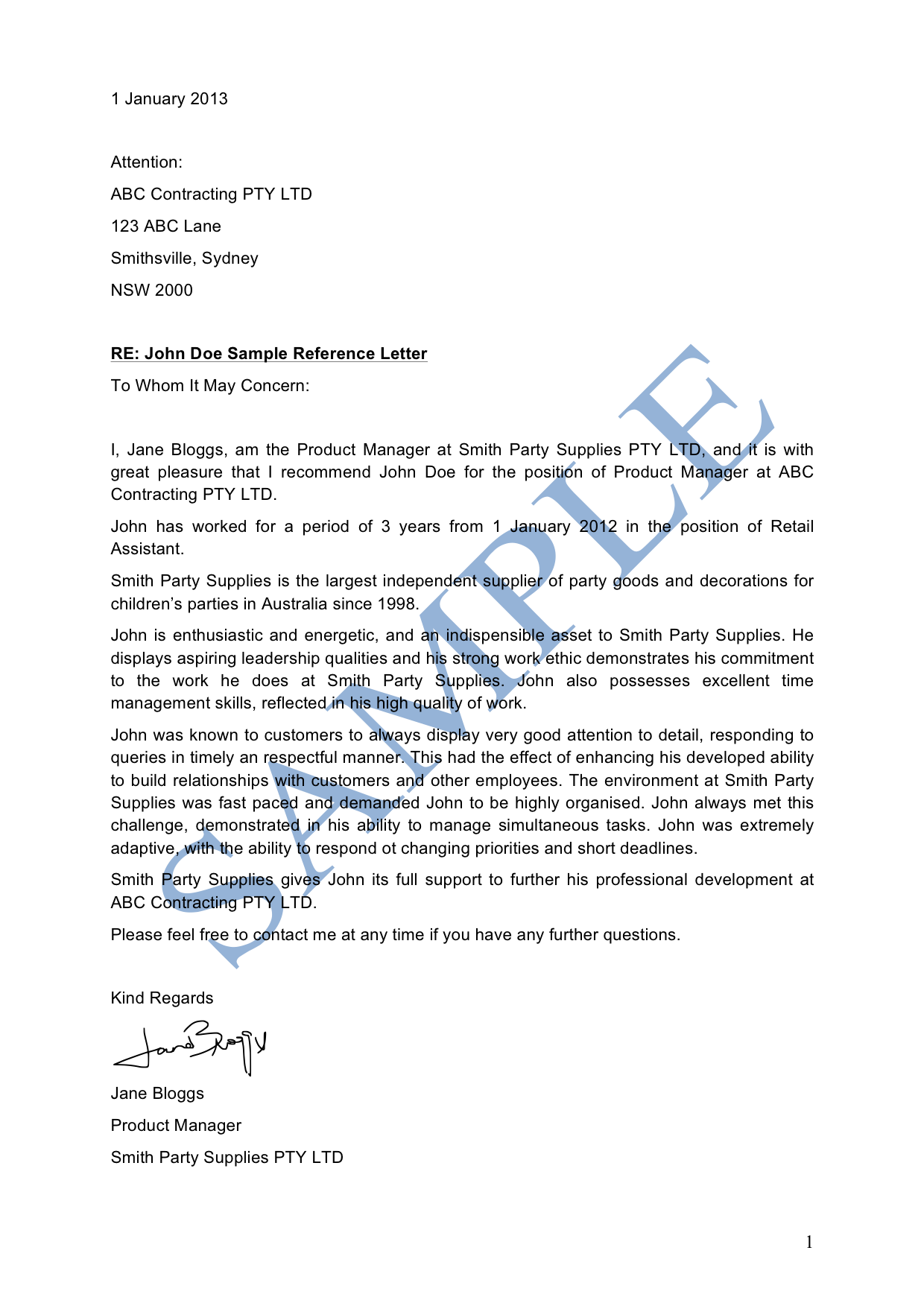 Reference Letter Business Free Template Sample Lawpath